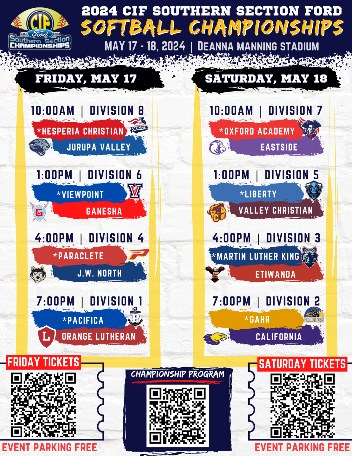 CIF-SS Ford Softball 2024 Championship Schedule - CIF Southern Section